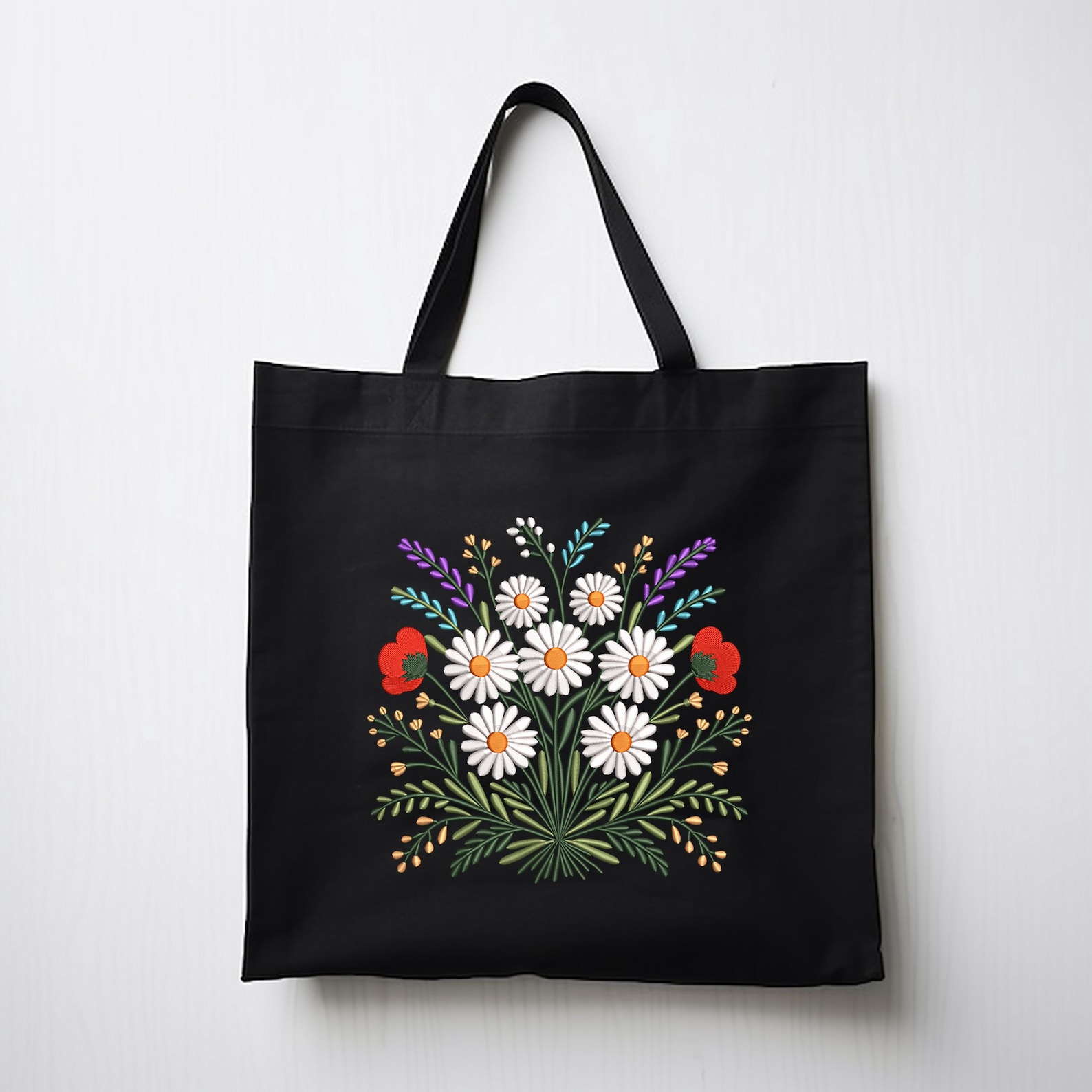 Wildflower Meadow Embroidery Design: Daisy, Poppy, Lavender (PES File ...