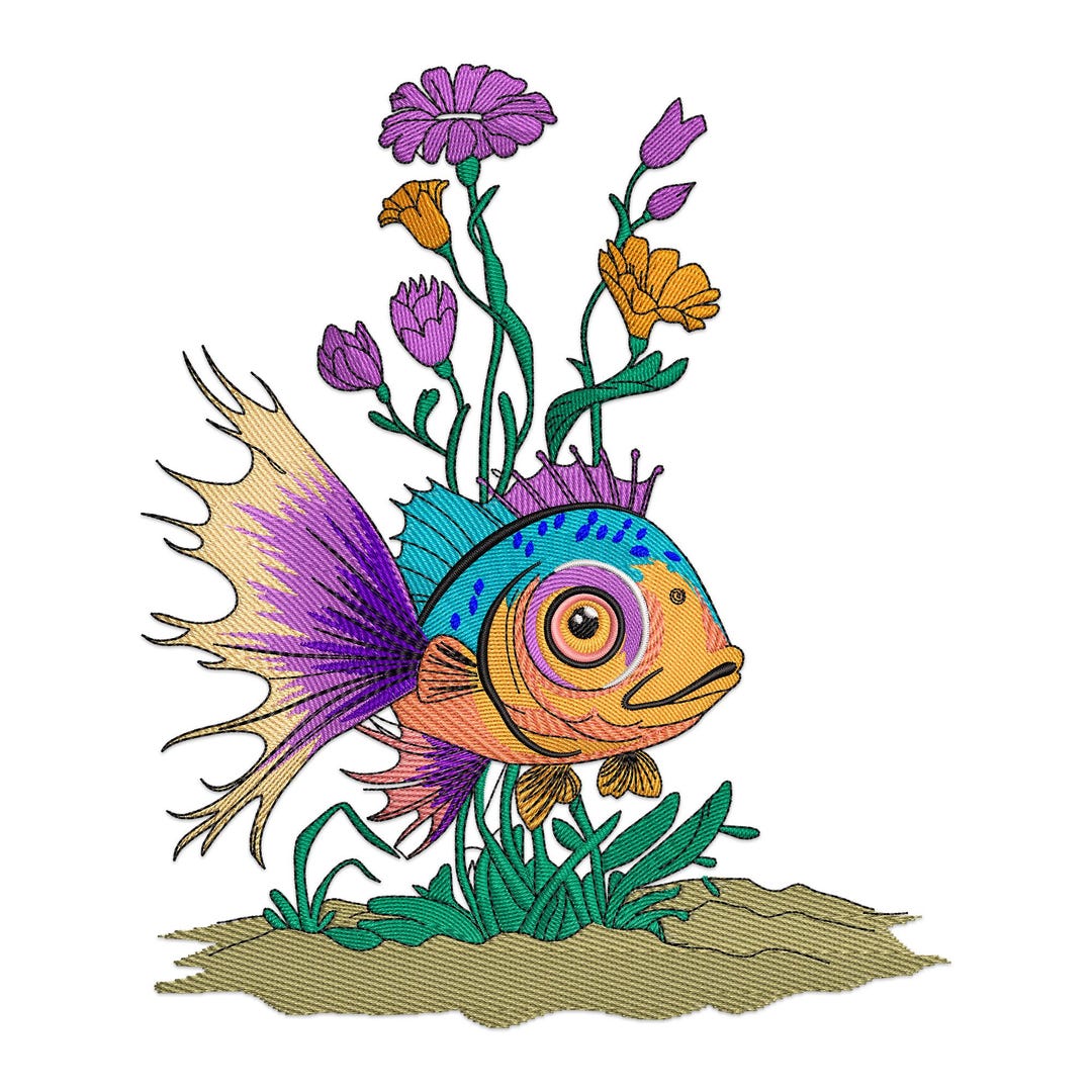 Funky Fish Machine Embroidery Design, Sea Floor Pattern (PES, DST, EXP ...