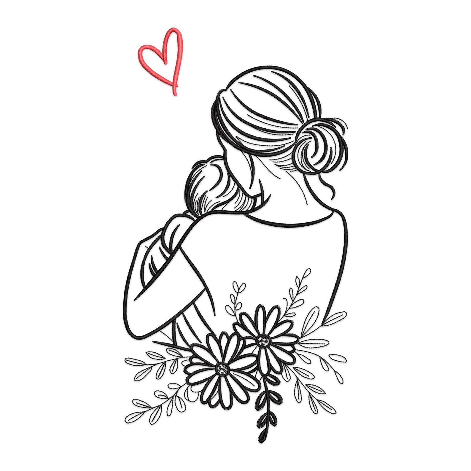 Mother Child Floral Embroidery Design: Mom Hug Outline (digital ...