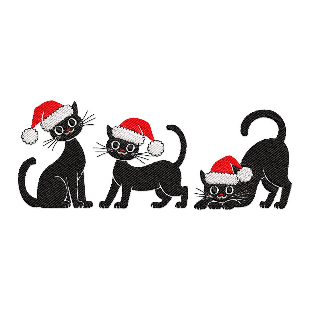 Cats Embroidery Design, Christmas Cats With Santa Hat Machine ...