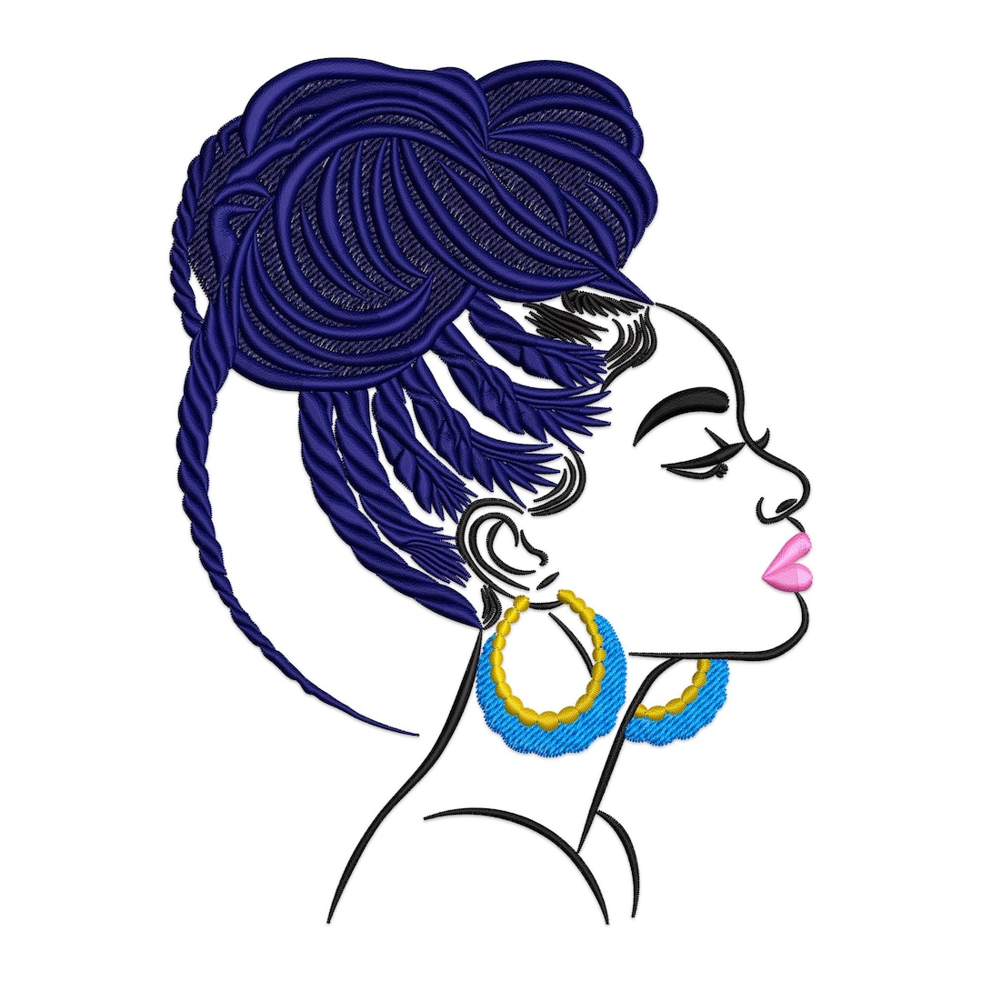 Afro Woman Embroidery Design: Black Girl With Braids (PES, DST, EXP) - Etsy