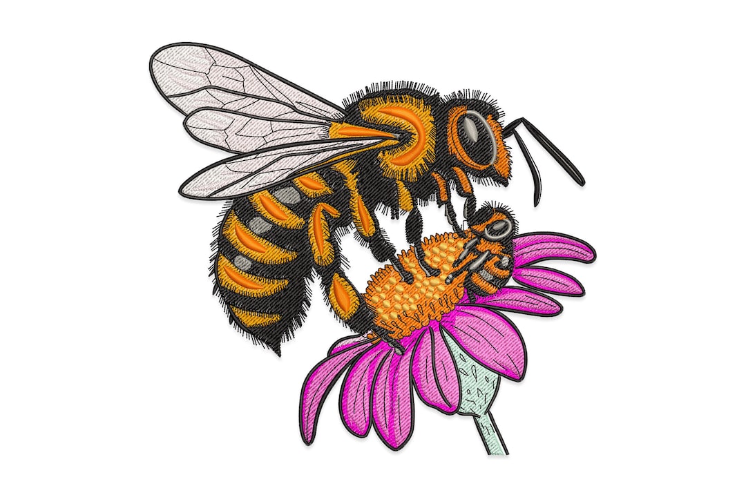 Bee Embroidery Design, Floral Honeybee Machine Embroidery Design ...