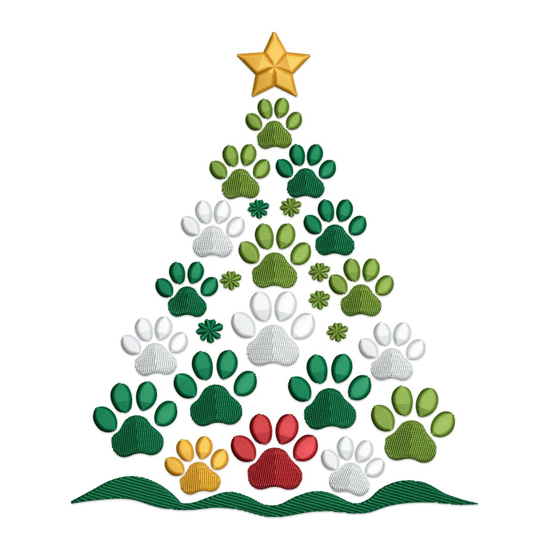 Paw Print Christmas Tree Embroidery Design: Pet Holiday Decor (digital ...