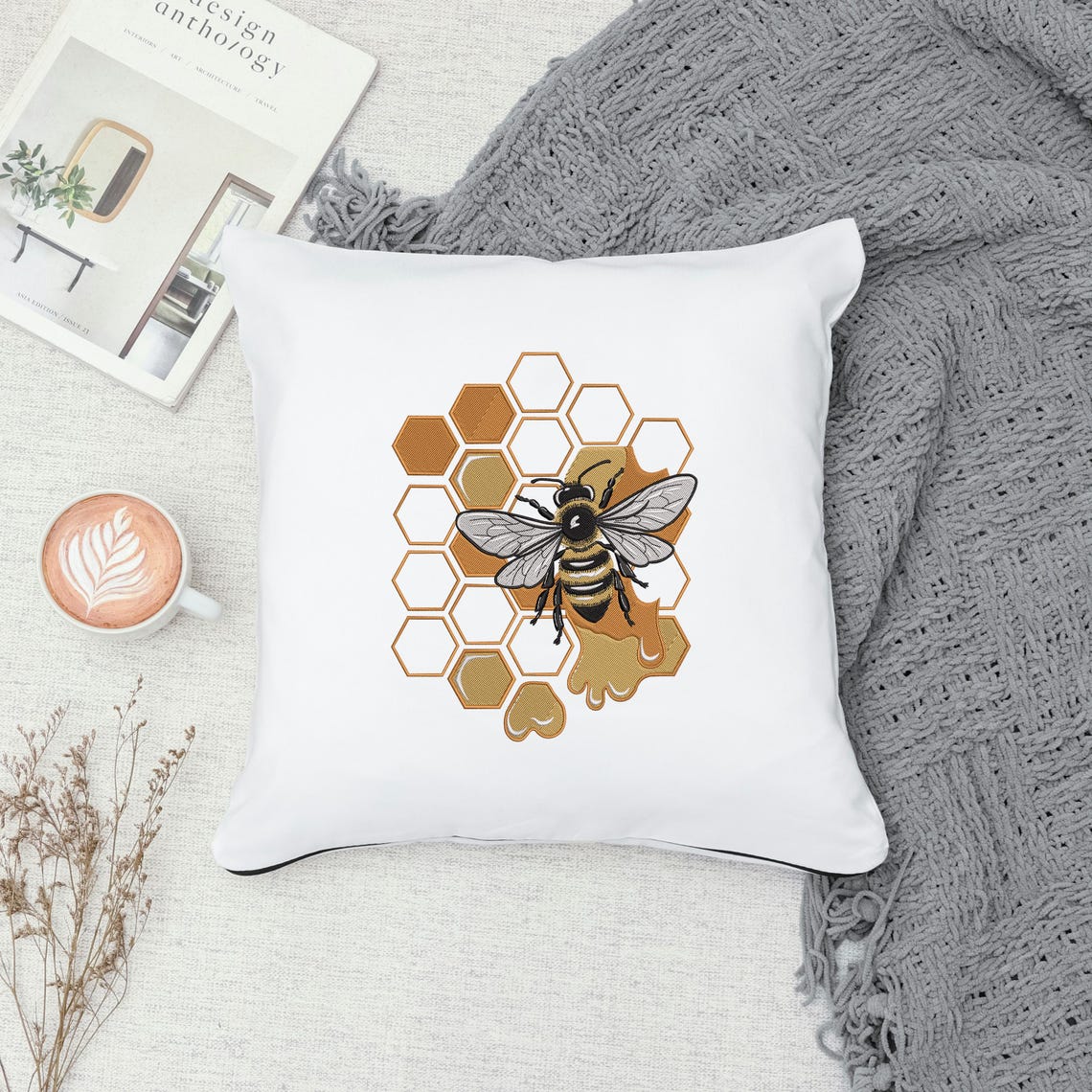 Bee and Honeycomb Embroidery Design . Honeycomb Embroidery Design ...