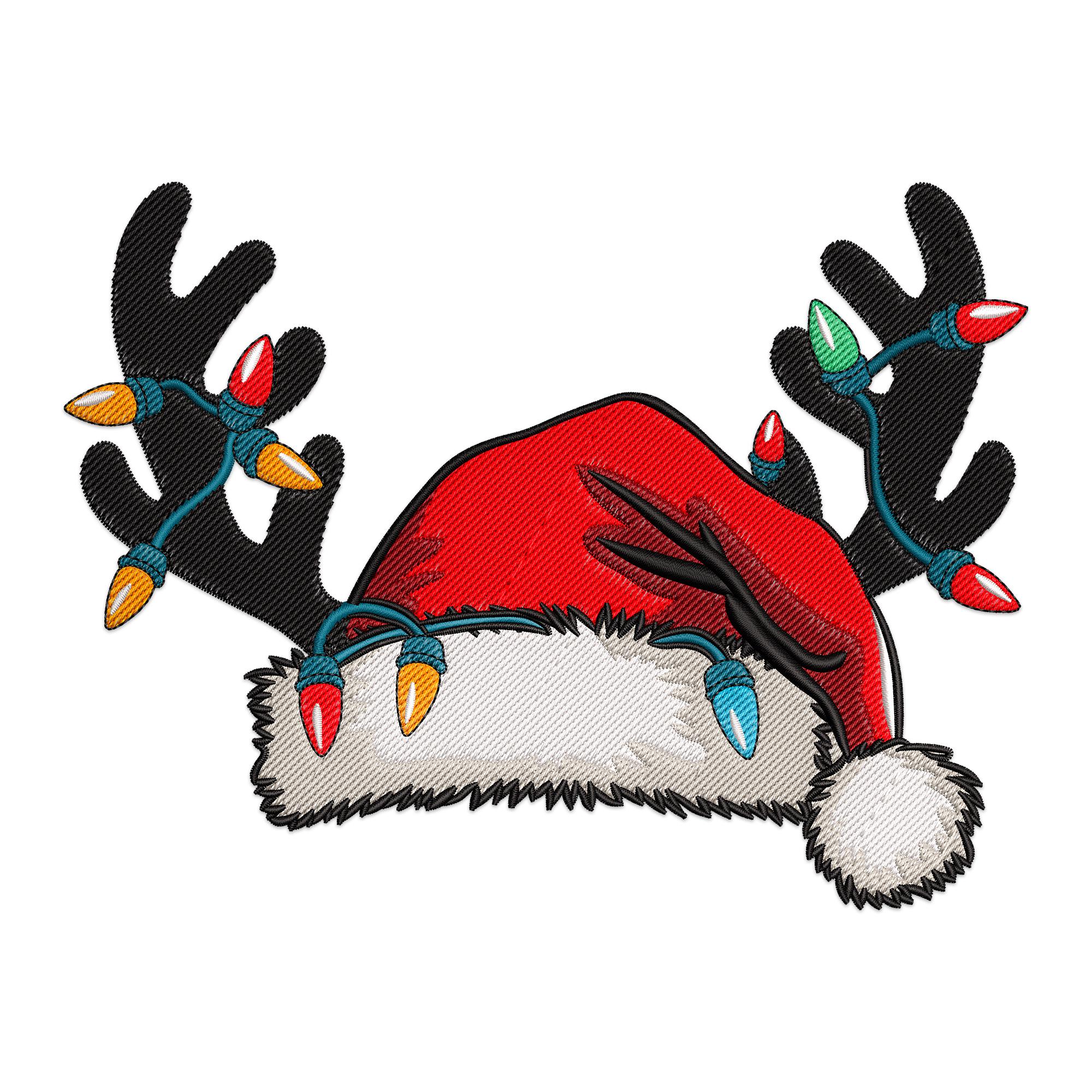Santa Hat Embroidery Design, Santa Hat With Deer Horn Machine ...