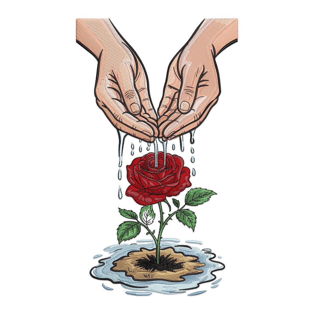 Red Rose Embroidery Design, Nurturing Hands and Rose Machine Embroidery ...