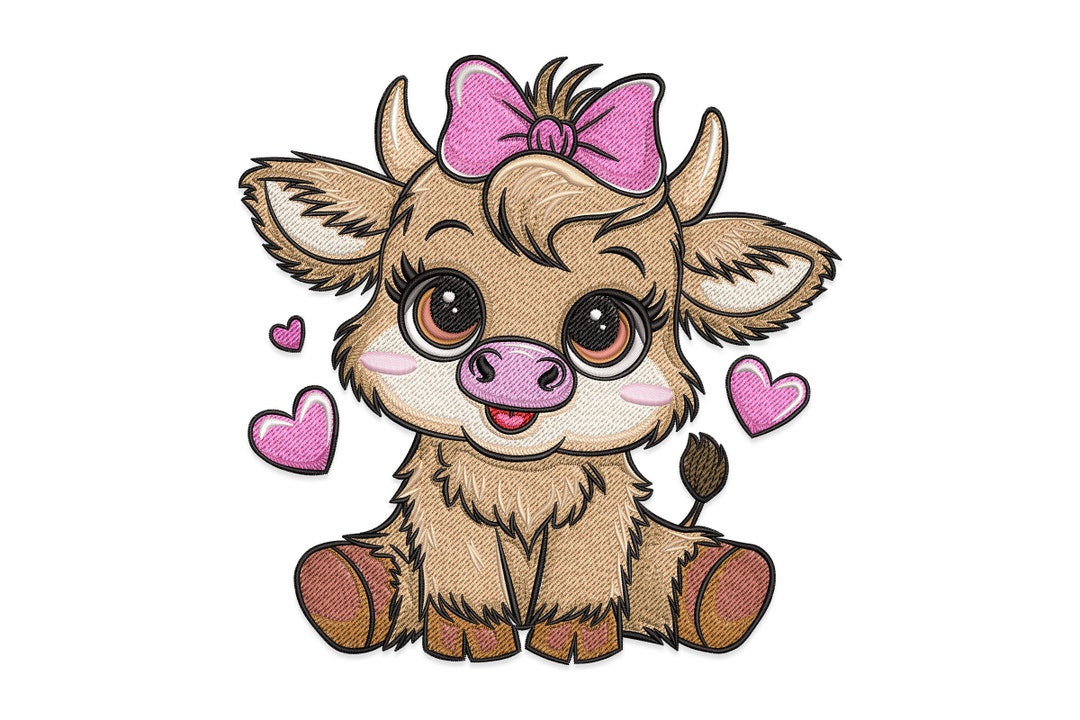 Highland Cow Embroidery Design, Cute Baby Girl Highland Cow Machine ...