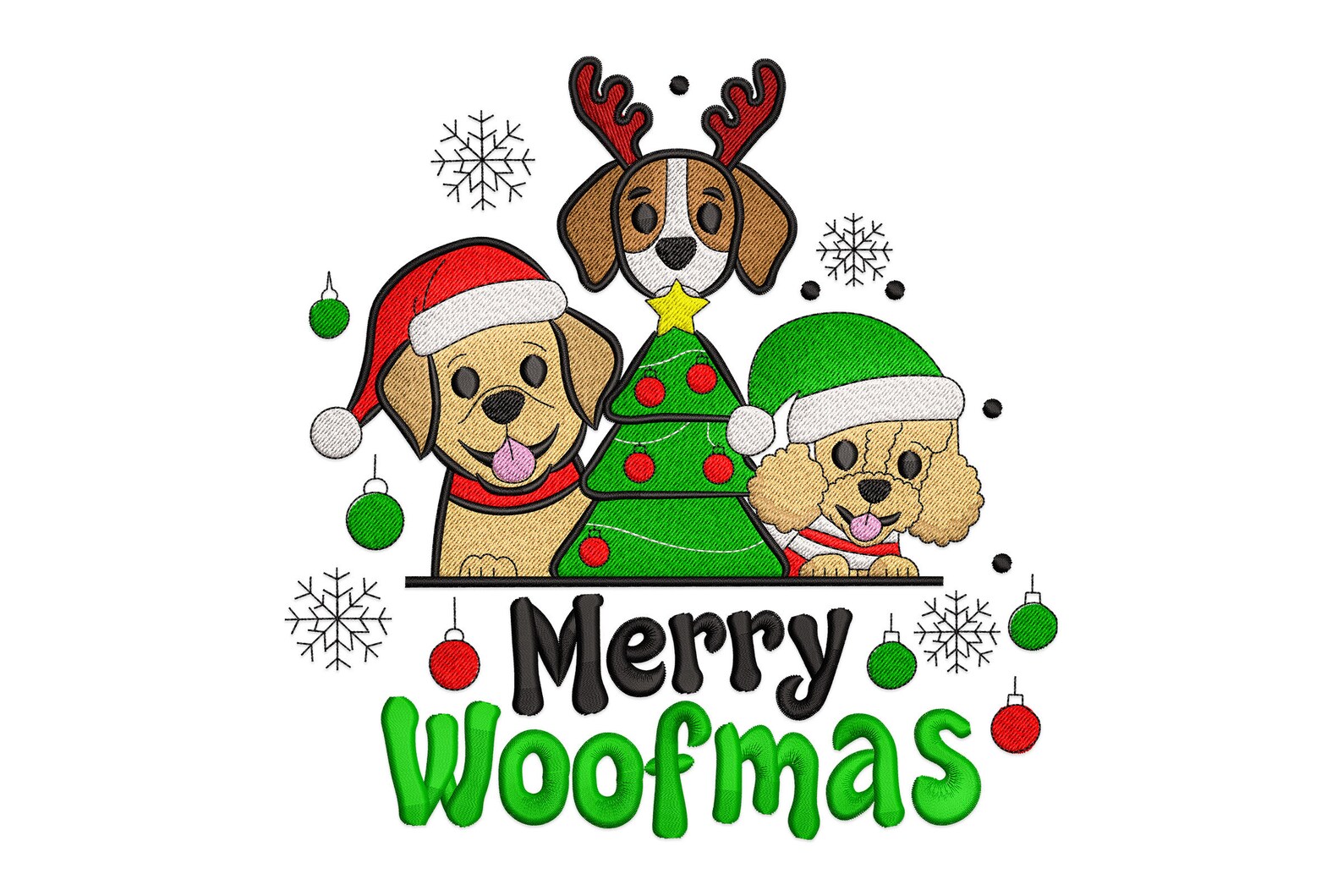 Merry Woofmas Christmas Dog Embroidery Design (pes, Dst, Exp, Hus, Jef ...