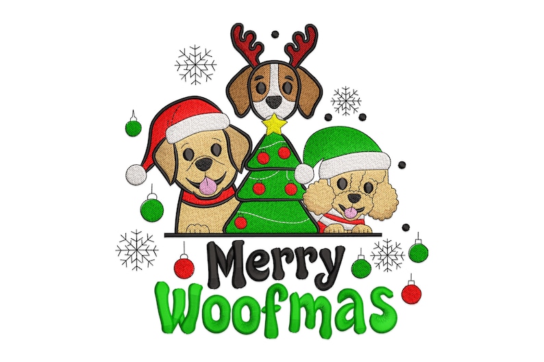 Merry Woofmas Christmas Dog Embroidery Design (pes, Dst, Exp, Hus, Jef ...