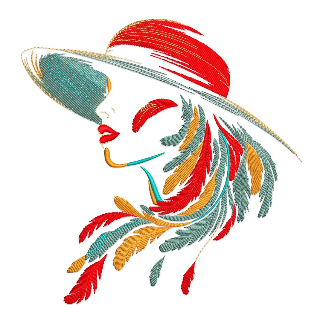 Lady in Hat Embroidery Design, Woman Face Machine Pattern (PES, DST ...