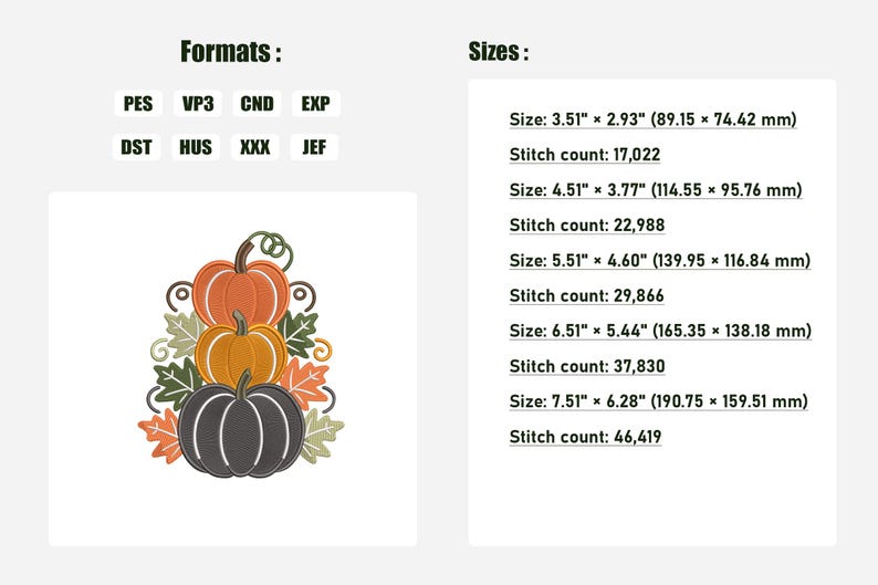 Stacked Pumpkins Embroidery Design: Autumn Leaves (PES, DST, EXP) - Etsy