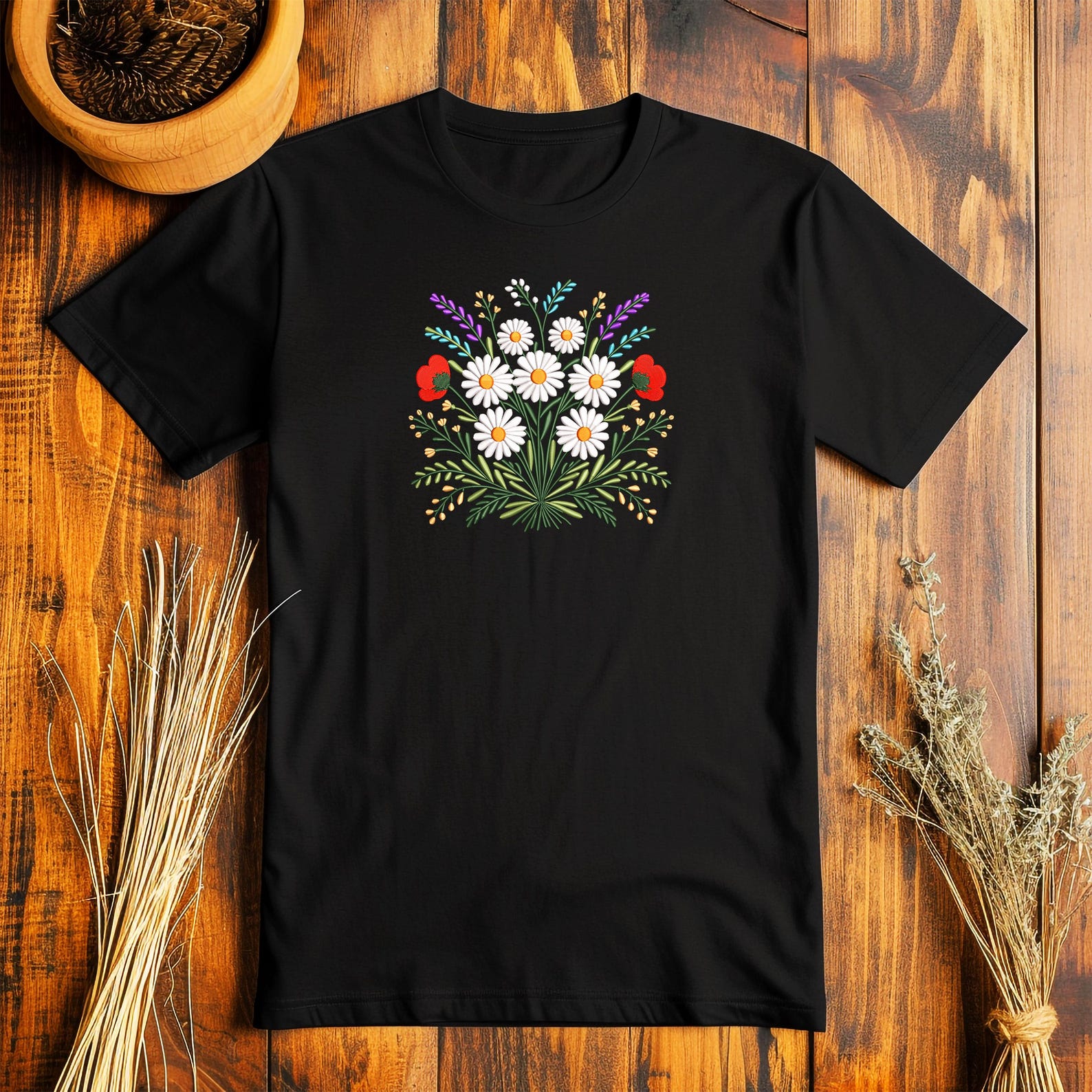 Wildflower Meadow Embroidery Design: Daisy, Poppy, Lavender (PES File ...