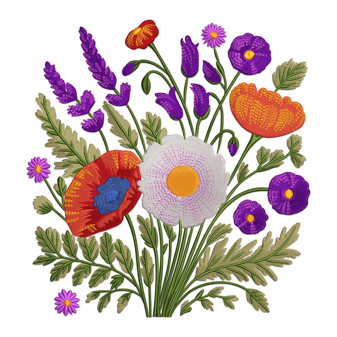 Wildflower Embroidery Design: Daisy, Clover, Meadow Flowers (PES File ...