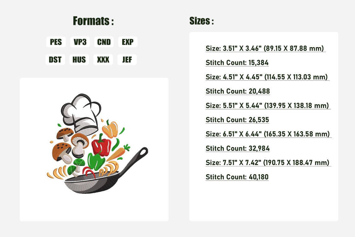 Frying Pan Embroidery Design: Mushroom & Vegetables (machine Embroidery ...