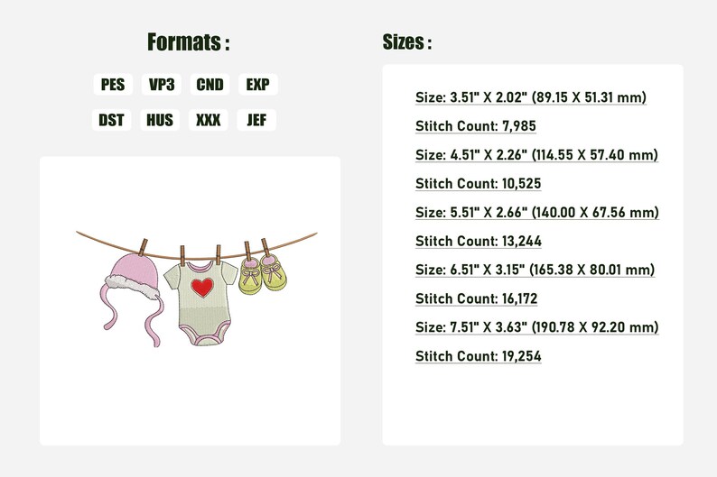 Baby Clothesline Embroidery Design: Onesie, Hat & Shoes (digital ...