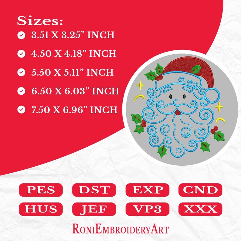 Retro Santa Face Embroidery Design: Christmas Holly (embroidery File ...