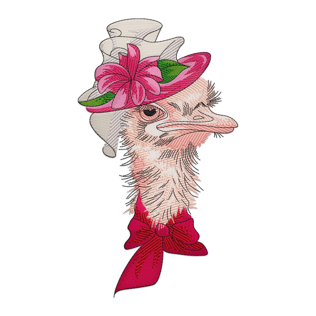 Ostrich Embroidery Design, Ostrich Bird in a Hat Machine Embroidery ...