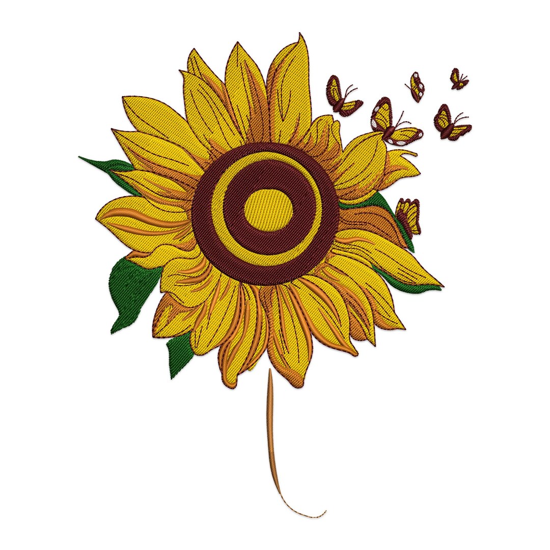 Sunflower Embroidery Design, Sunflower With Butterfly Machine ...