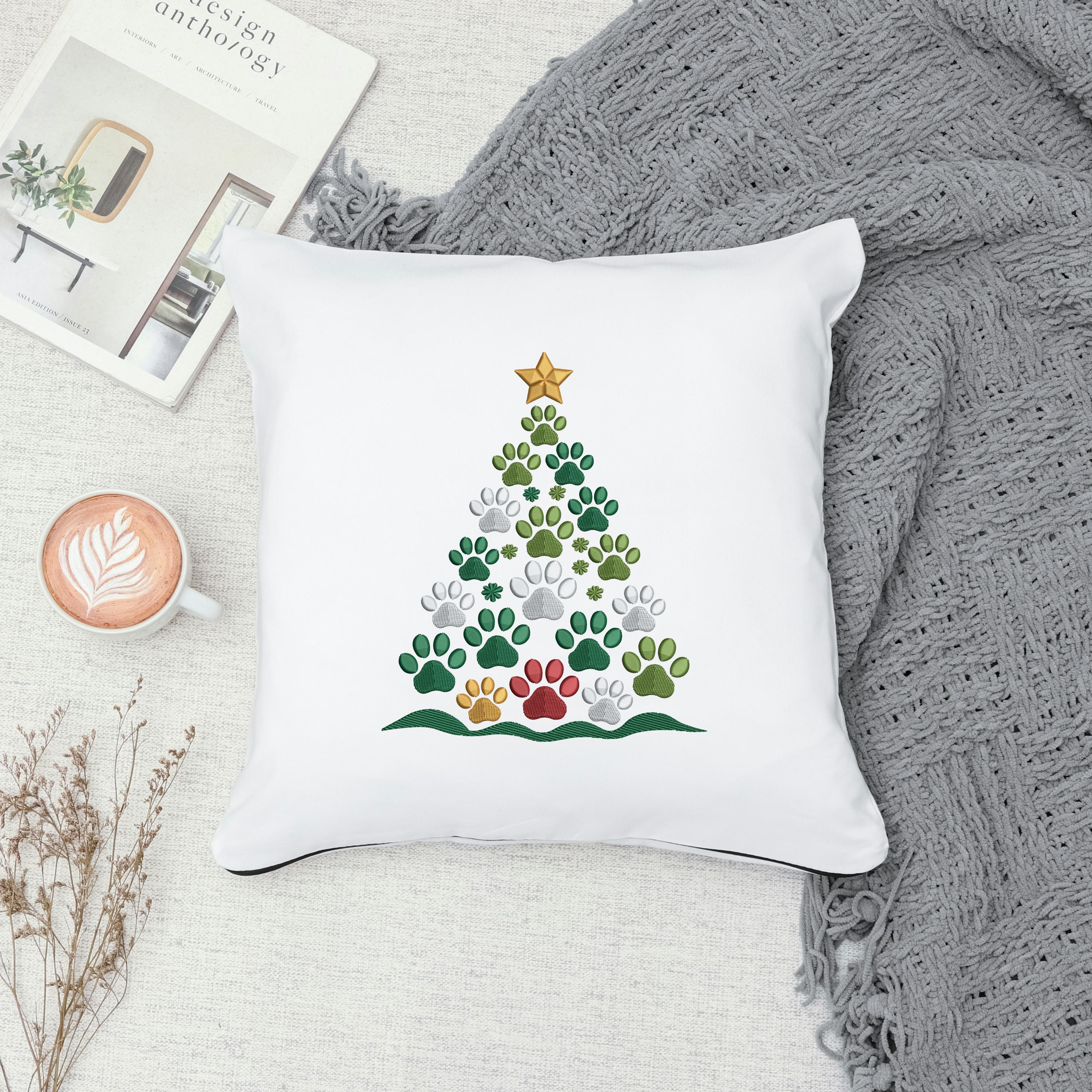 Paw Print Christmas Tree Embroidery Design: Pet Holiday Decor (digital ...