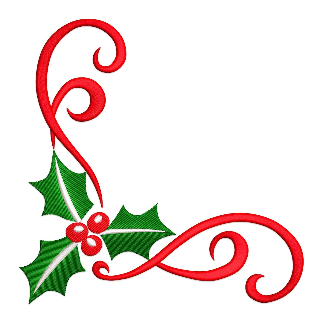 Christmas Holly Corner Embroidery Design: Festive Swirl (PES, DST, EXP ...