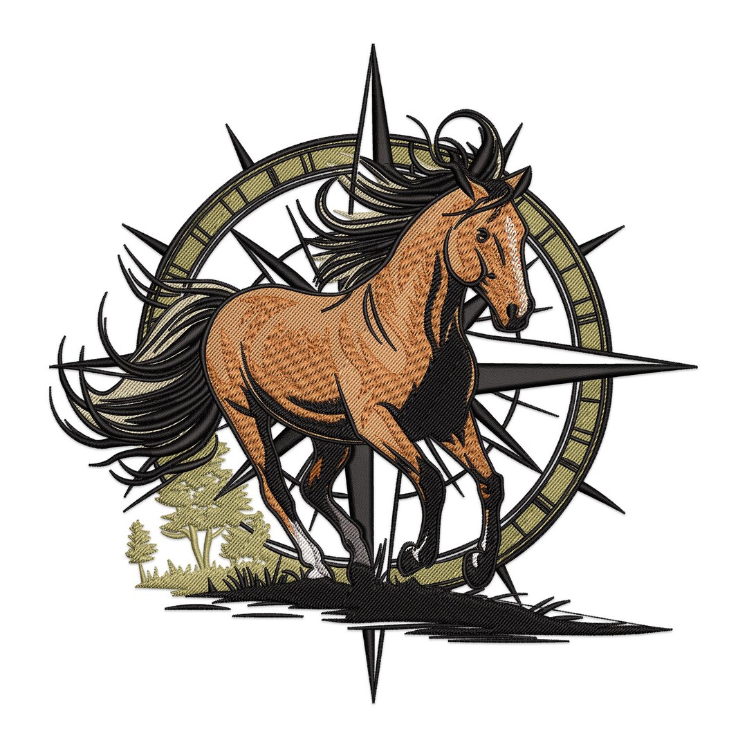 Horse Compass Machine Embroidery Design, Adventure Animal (PES, DST ...