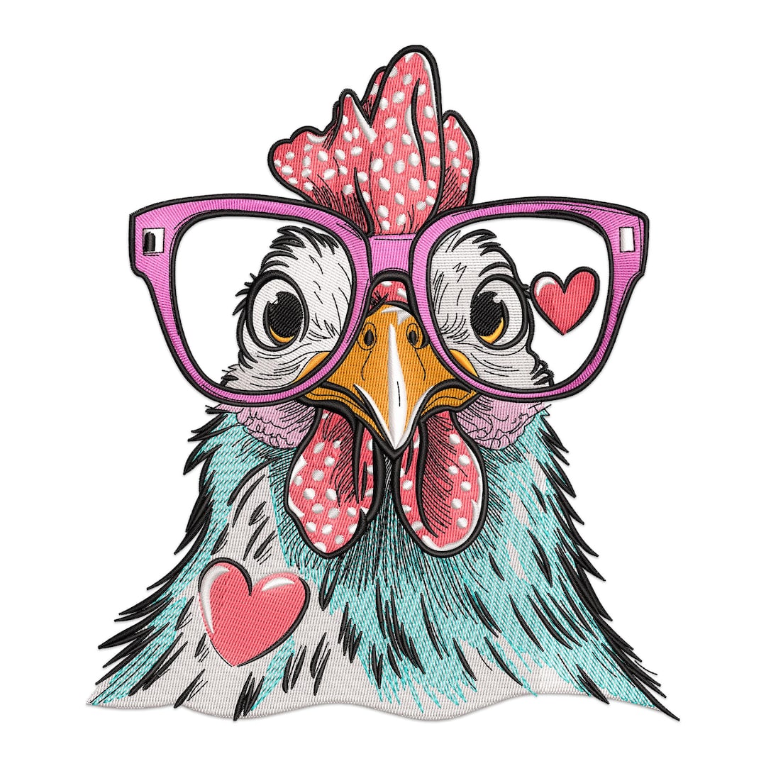 Chicken Embroidery Design, Crazy Chicken Face With Sunglass Machine ...