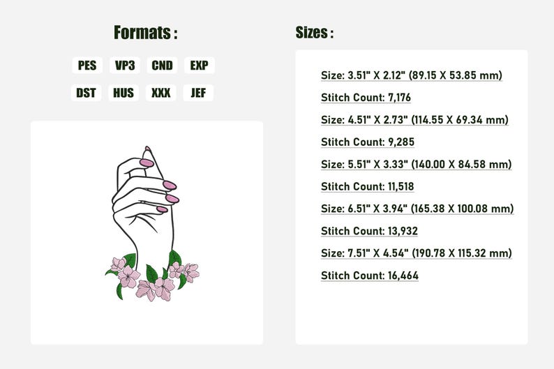 Floral Hand Embroidery Design: Woman's Bracelet, Pink Nails (digital ...
