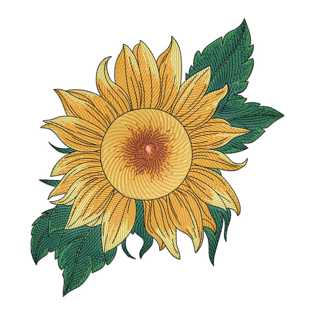 Sunflower Embroidery Design, Sunflower With Leaf Machine Embroidery ...