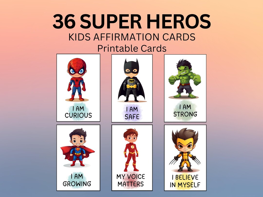 36 Digital Superheroes Affirmation Cards for Kids 'I AM' Affirmations ...