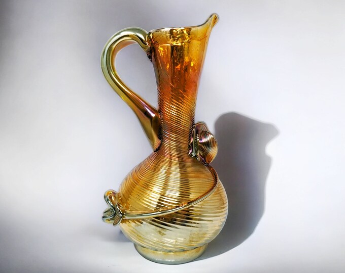 RARE Hand Blown FENTON Ombre Iridescent Glass Ewer Pitcher Vase 10.5" W ...