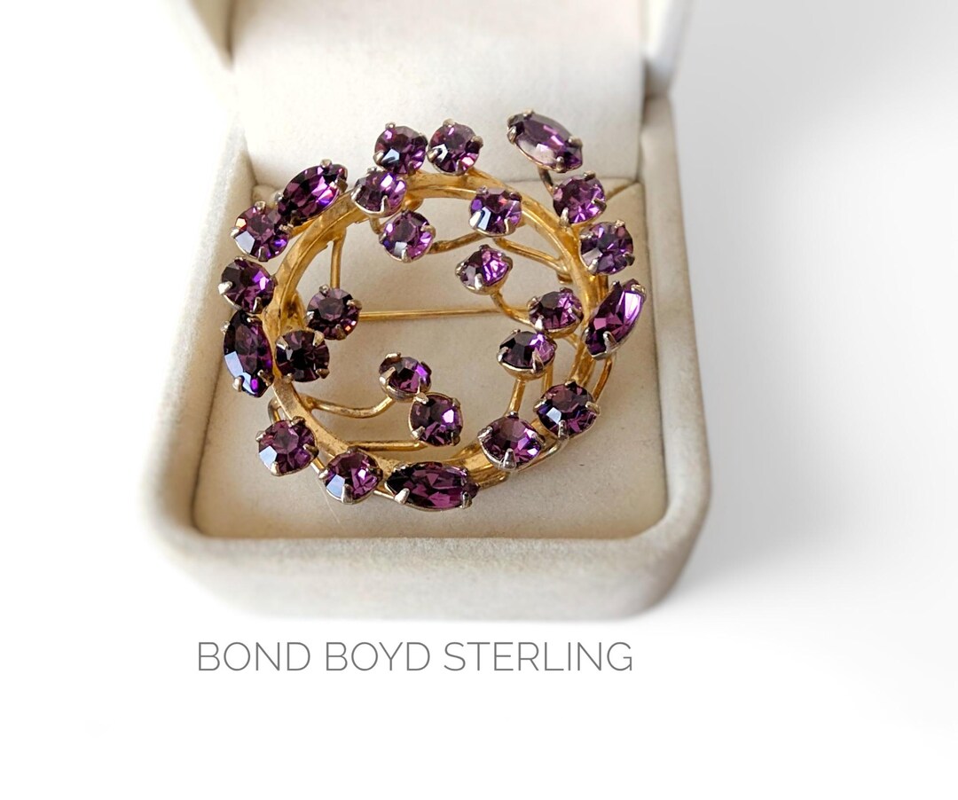 BOND BOYD STERLING - Floral Wreath Dimensional Brooch Pin - Gold Wash ...