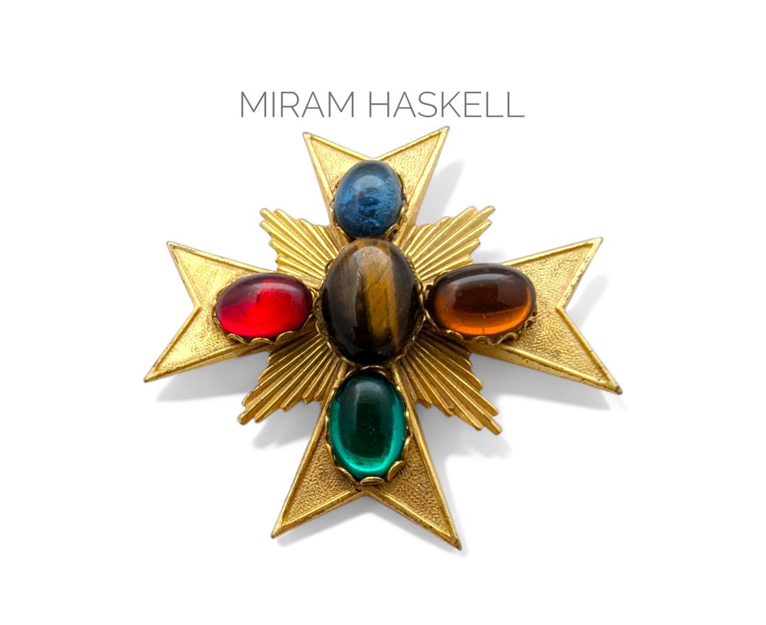 Rare -MIRIAM HASKELL Maltese Cross Tigers Eye Multi Colour Glass ...
