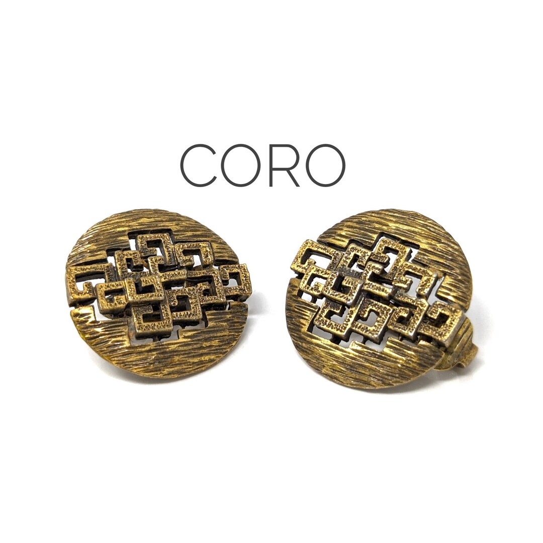 Vintage CORO 60s Brutalist Modernist Round Button Clip-on Earrings ...