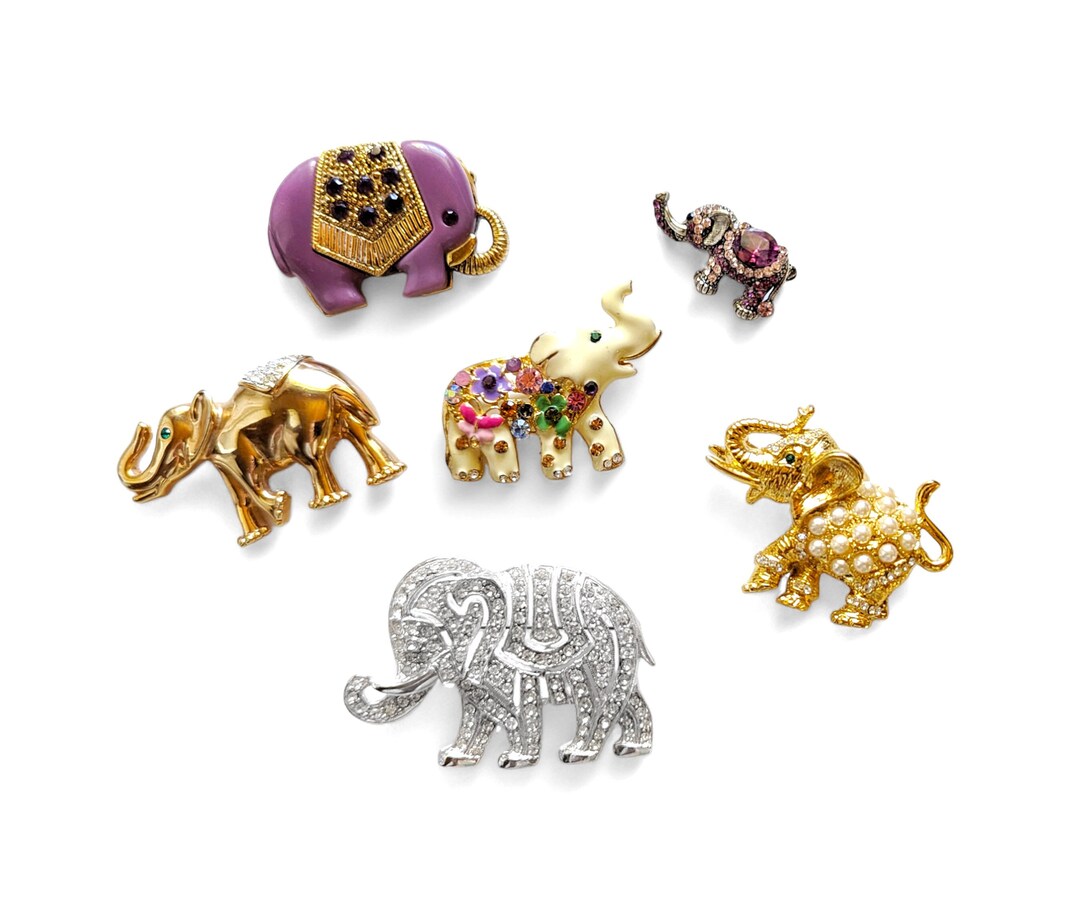 You Choose - 6 Fabulous Vintage ELEPHANT Figural Brooches/pins ...