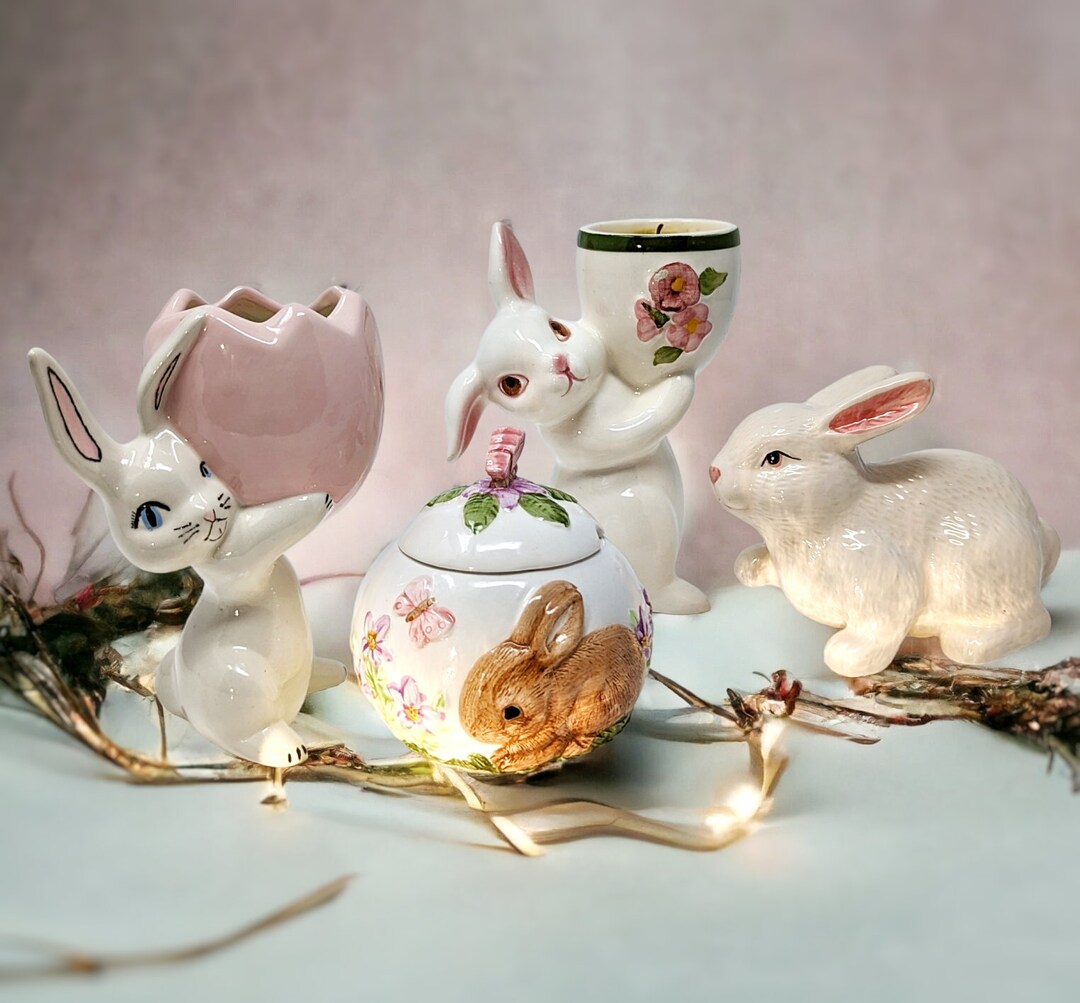 Curated Collection 4 Adorable VTG 80s Ceramic Easter Bunnies - Candle ...
