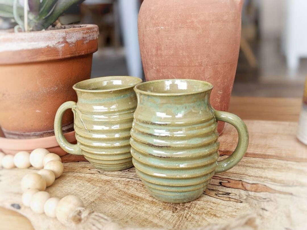 Pair of Wheel Turned Studio Art Pottery Coffee Mugs - Signed by Artist ...