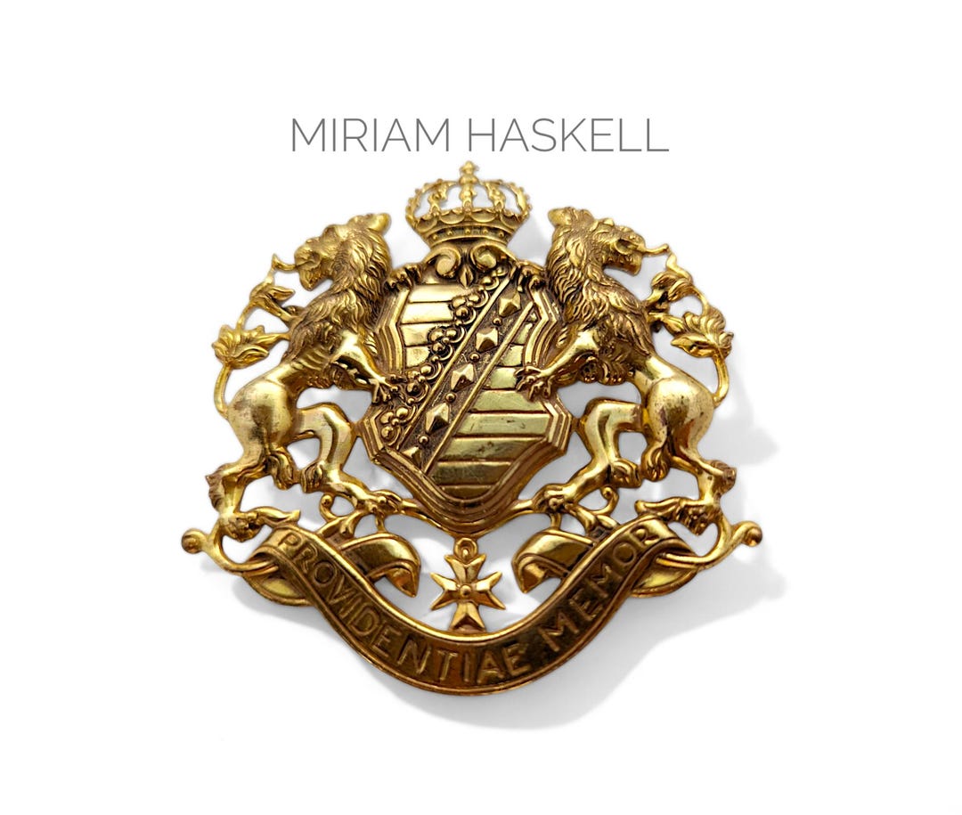 50s Signed MIRIAM HASKELL Die Stamped Brass Heraldic Lions Crest Coat ...