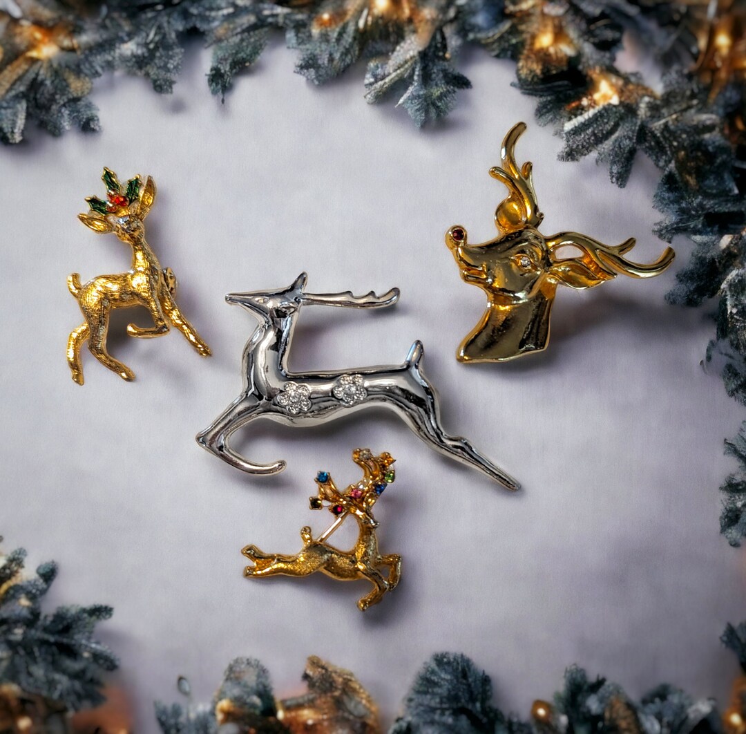 You Choose: 4 Vintage Holiday Christmas Reindeer Brooches/ Pins - Etsy