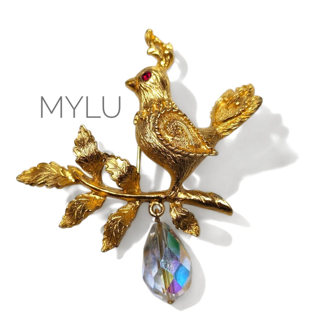 Vintage MYLU Partridge in a Pear Tree Gold Tone & Swarovski Crystal ...