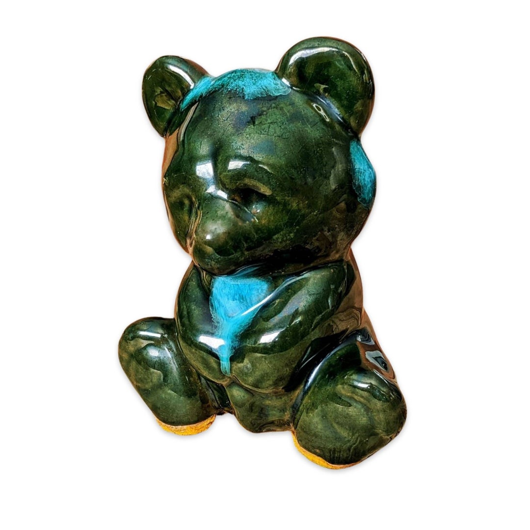 Vintage Blue Mountain Pottery Teddy Bear: MCM Blue Drip Glaze Figurine ...