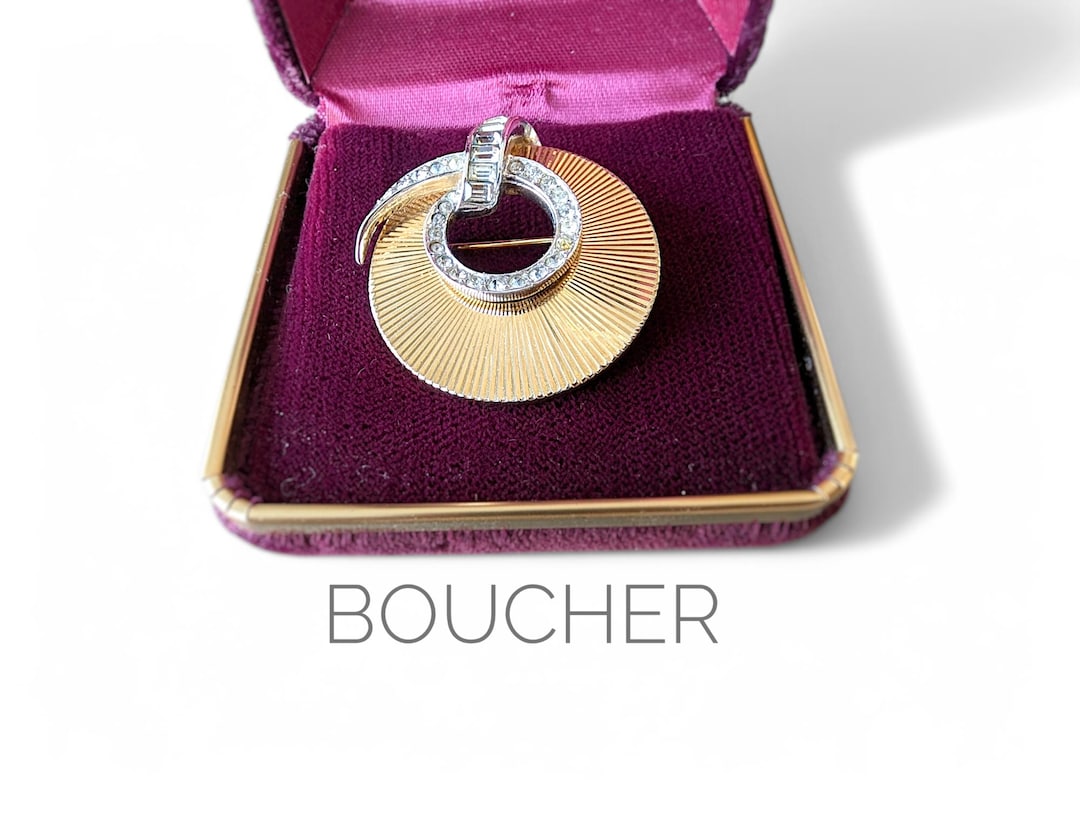 BOUCHER Style Gold Tone Crystal Circle Brooch - Etsy