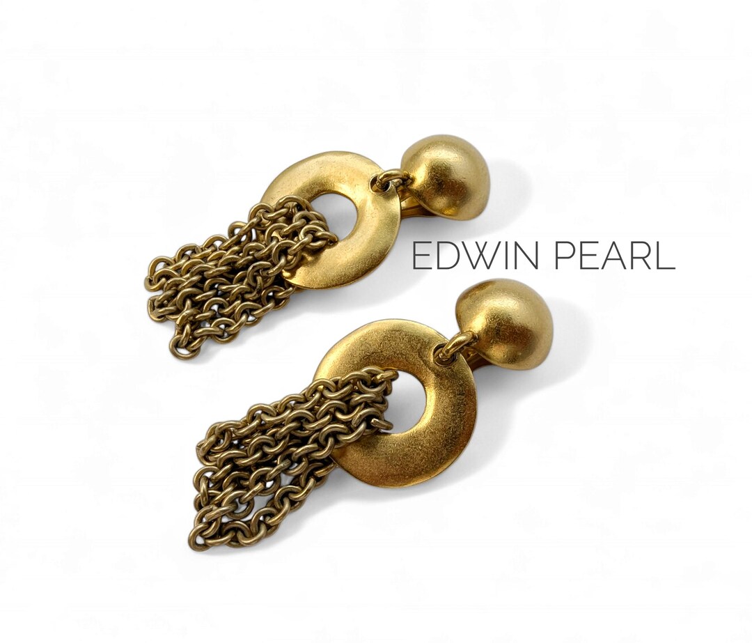 Vintage Erwin Pearl Clip on Earrings: Matte Gold Chain Dangle - Etsy