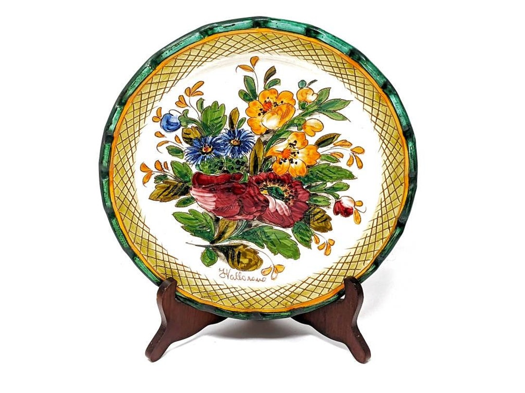 Vintage Italian Sgraffito Majolica Decorative Plate Incised Flower ...