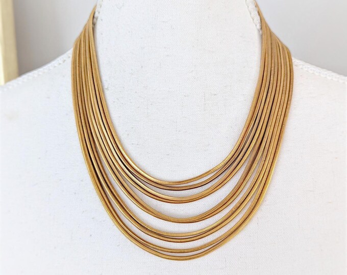 FAB Bold Gold 90s 10 Strand 2MM Snake Chain Statement Necklace ...