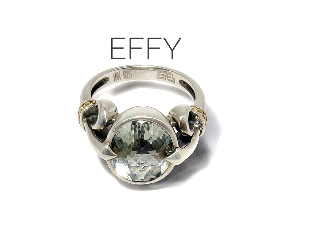 Stunning EFFY - Green Amethyst & Sterling Silver 925/18K Gold Ring SZ 7 ...