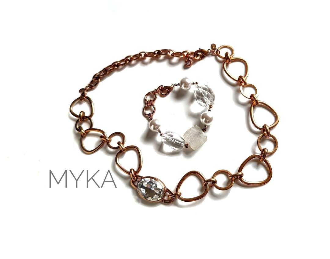 MYKA - 3 Designs in 1 - Rose Gold Rhodium Plated Swarovski Crystal ...