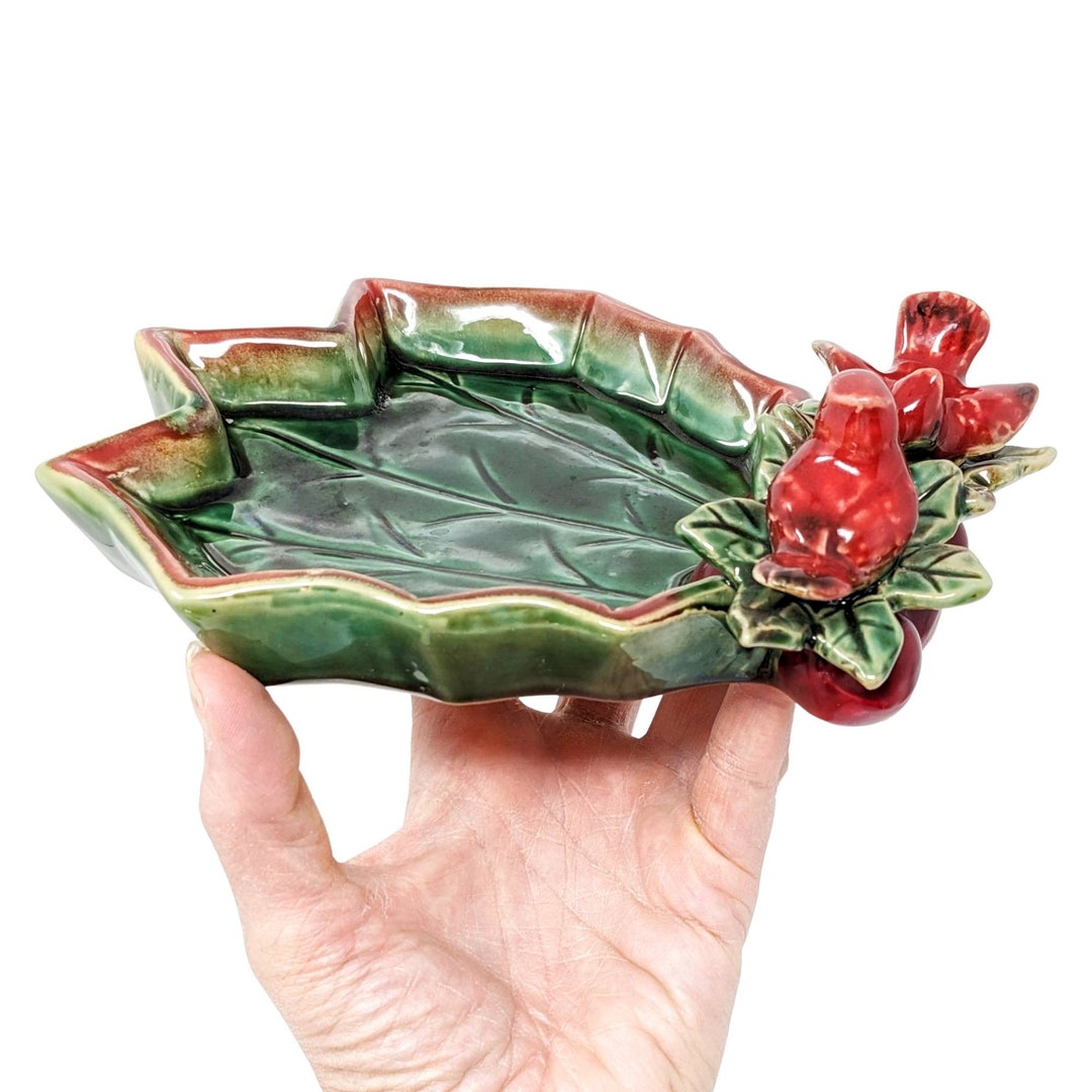 Ceramic Candy Dish Red Cardinals Perched on Green Holly Leaf With ...