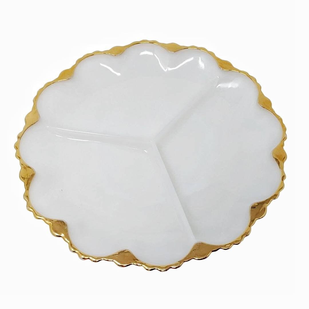 Vintage Anchor Hocking Milk Glass Divided Serving Dish/platter -gold ...