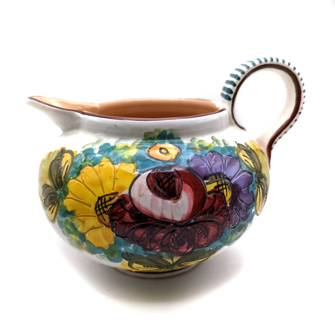 Vintage Signed PM CASTELLI Majolica Italian Pottery Handled Pitcher/jug ...