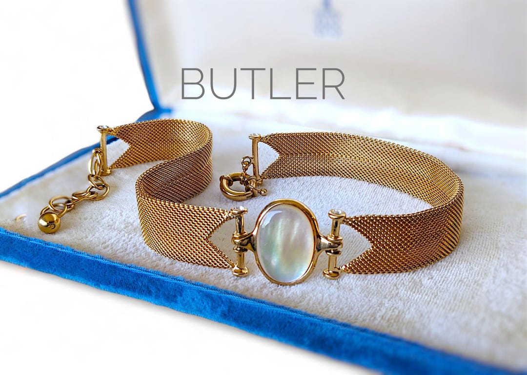 VTG Signed Butler Mesh Goldtone Abalone Cabochon Choker Necklace ...